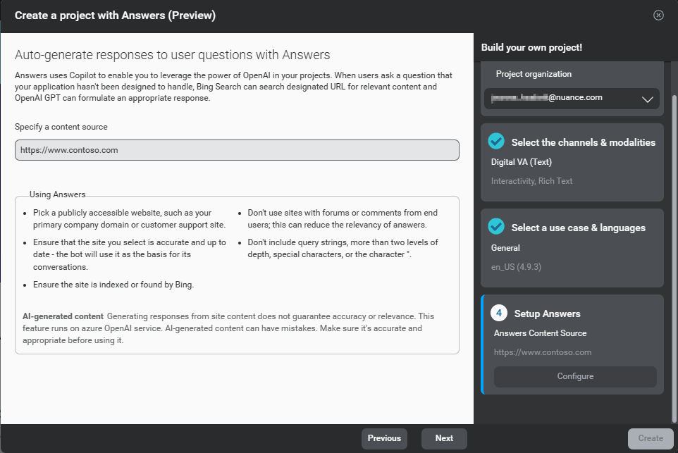 Get started with Answers (preview) | Nuance Mix
