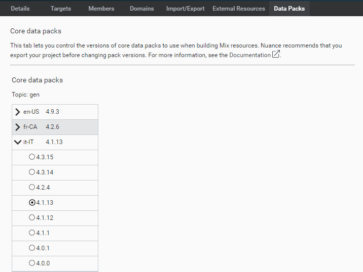 Manage data packs | Nuance Mix