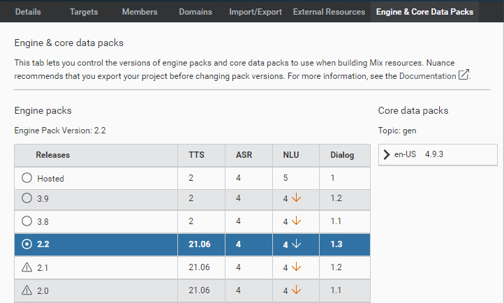 Manage engine packs and data packs | Nuance Mix