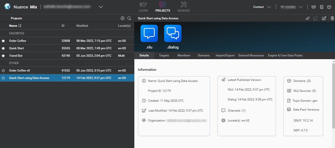 Project dashboard overview | Nuance Mix